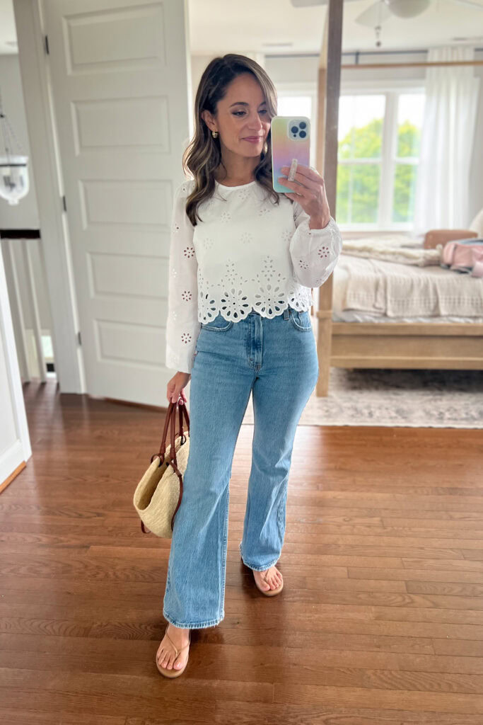 Four Outfit Ideas with Flare Jeans - Pumps & Push Ups